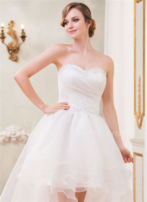 A Line Sweetheart Asymmetrical Organza Wedding Dress With Ruffle