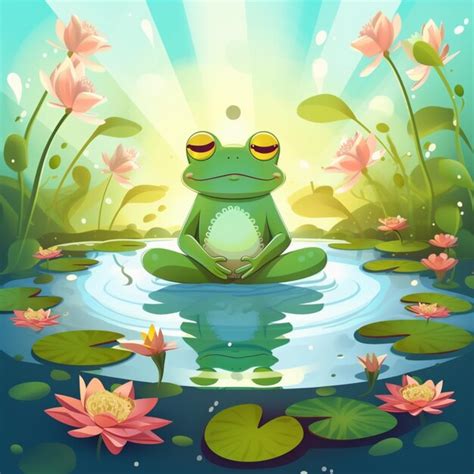 Premium Ai Image Illustration Of A Frog Sitting On A Lily Pad In A