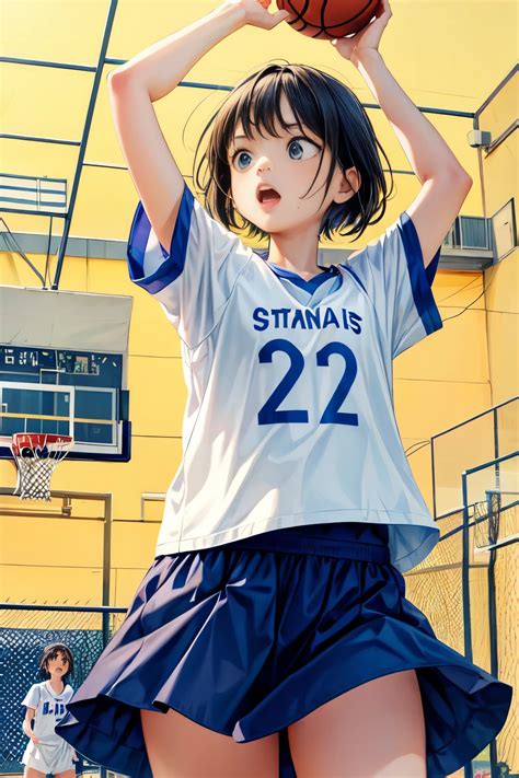 制服を着たアニメの女の子がバスケットボールを頭の前に掲げている Seaart Ai