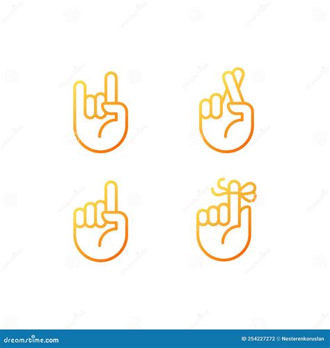 Informative Hand Gestures Pixel Perfect Gradient Linear Vector Icons Set Stock Vector