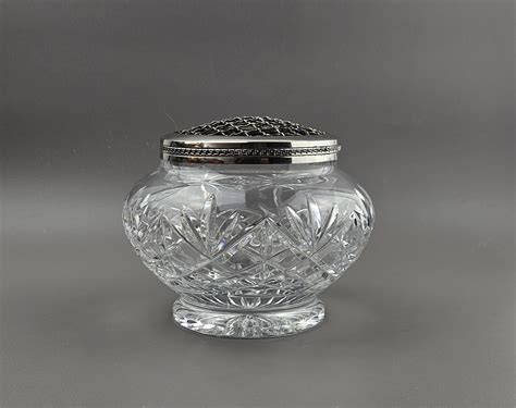 Vintage Crystal Cut Glass Rose Bowl With Wire Frog Etsy