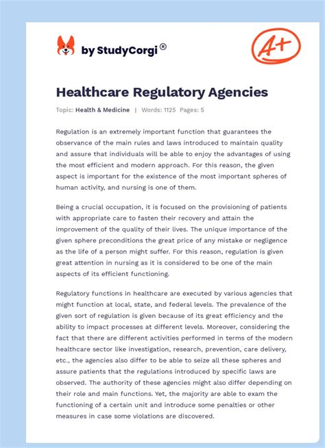 Healthcare Regulatory Agencies Free Essay Example