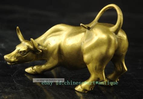 Chinese Pure Bronze Copper Feng Shui Wealth Money Ox Bull Art Statue Ld04