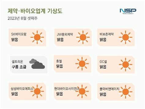 제약·바이오업계기상도 셀트리온 구름조금·sk바이오팜 맑음 Nsp통신