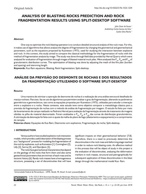 Pdf Analysis Of Blasting Rocks Prediction And Rock Fragmentation