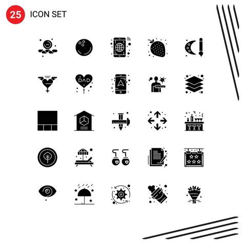 Pictogram Set of 25 Simple Solid Glyphs of paint pallet night app sweet fruit Editable Vector ...
