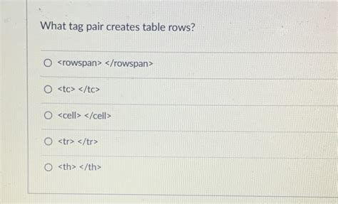 Solved What Tag Pair Creates Table Rows Tr