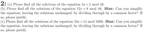 Solved 2 A Please Find All The Solutions Of The Equation