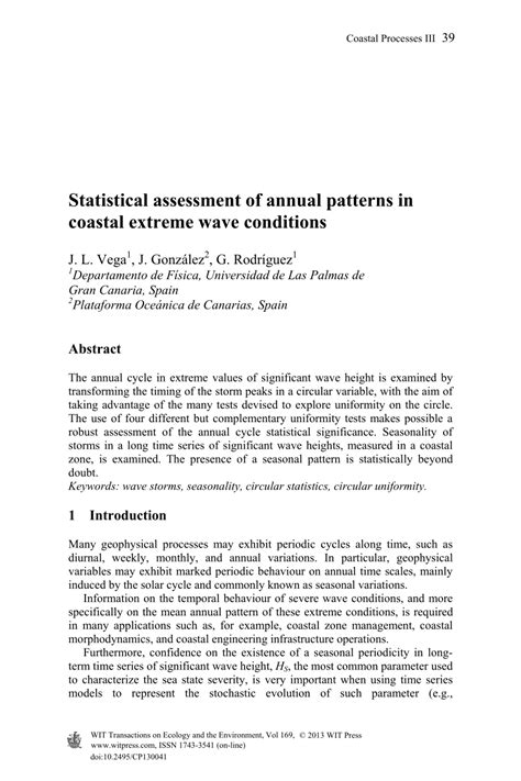 Pdf Statistical Assessment Of Annual Patterns In Coastal Extreme Wave