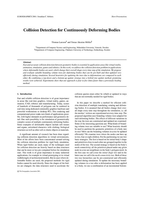 Collision Detection For Continuously Deforming Bodies Eurographics