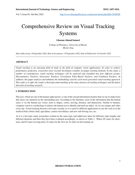 PDF Comprehensive Review On Visual Tracking Systems