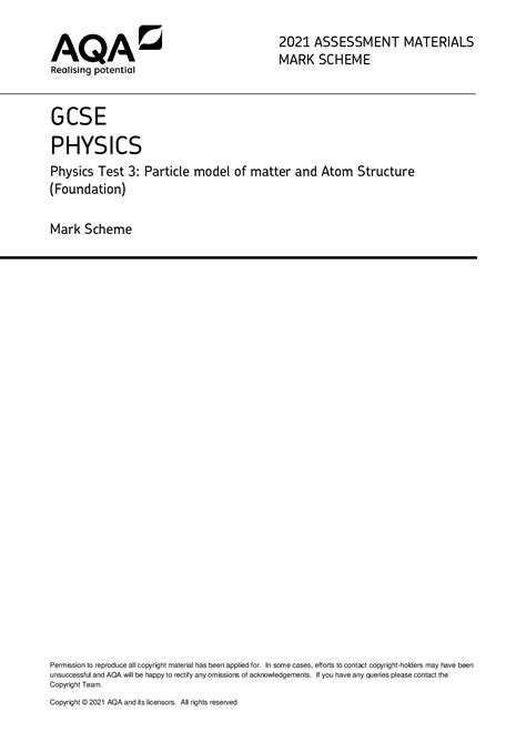 Aqa Gcse Physics 8463 Physics Test 3 Particle Model Of Matter And Atom