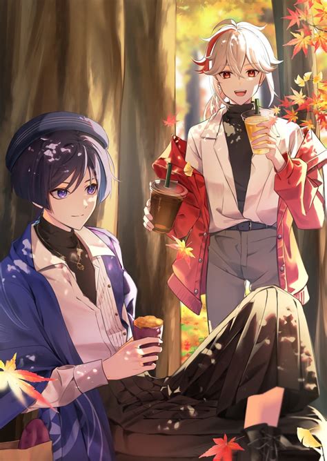 Scaramouche Kaedehara Kazuha And Wanderer Genshin Impact Drawn By