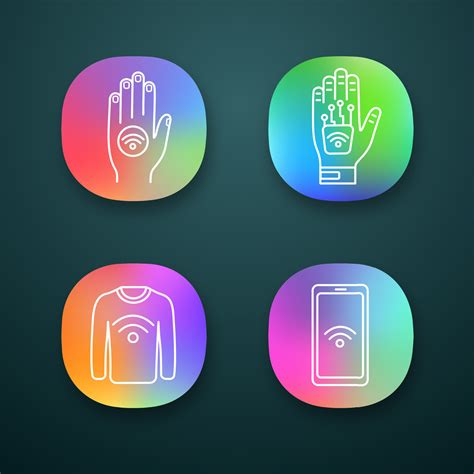 NFC Technology App Icons Set Near Field Hand Sticker Implant Clothes Smartphone UI UX User