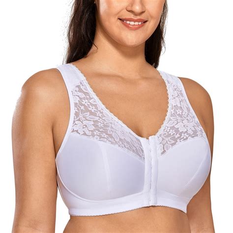 Delimira Womens Front Closure Bras Racerback Wireless Plus Size Full