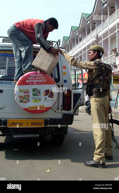 Oct 18 2006 Srinagar Kashmir India Indian Policemen Frisk Kashmiri