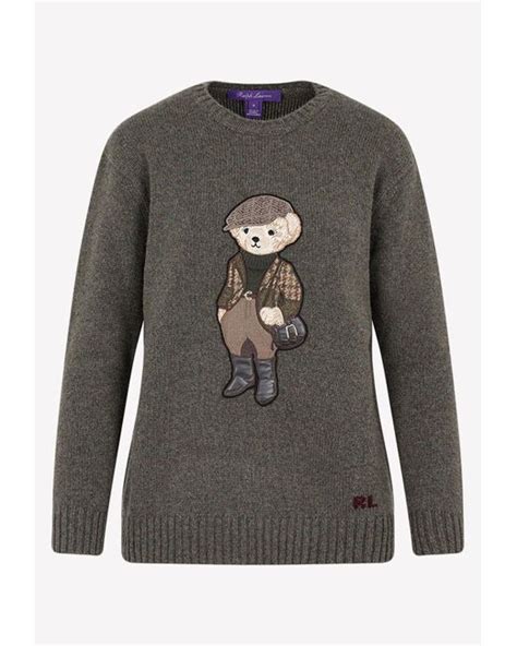 Ralph Lauren Tweed Knit Polo Bear Sweater In Gray Lyst