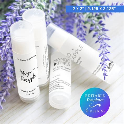Editable Lip Balm Label Template For Canva Diy Organic Lip Balm Tube