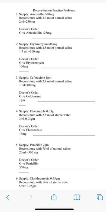 Solved Reconstitution Practice Problems 1 Supply