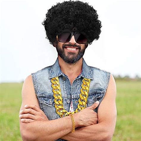Hicarer 80s 90s Rapper Costume Hip Hop Costume Kit Metal Chain Flat Top Sunglasses Rapper Big