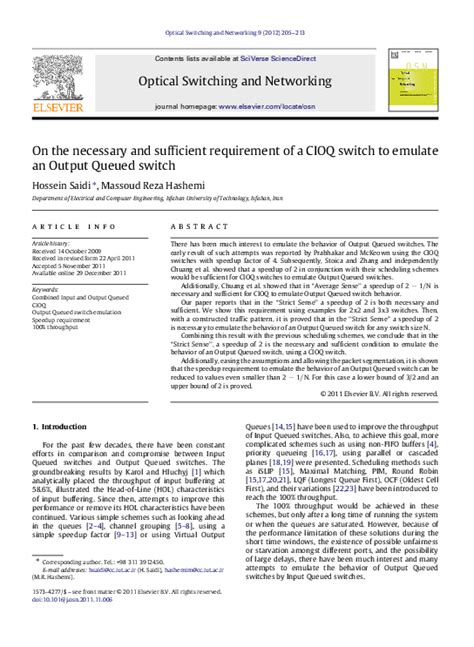 Pdf On The Necessary And Sufficient Requirement Of A Cioq Switch To Emulate An Output Queued