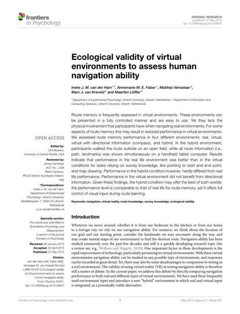 Pdf Ecological Validity Of Virtual Environments To Assess Human Navigation Ability