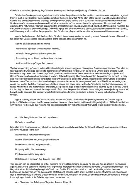 Solution Othello Is A Play About Jealousy Iago S Innate Jealousy And The Imposed Jealousy Of