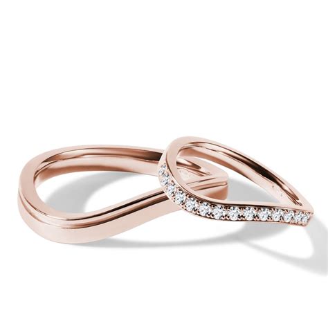 Rose Gold Wave Wedding Ring Set Klenota