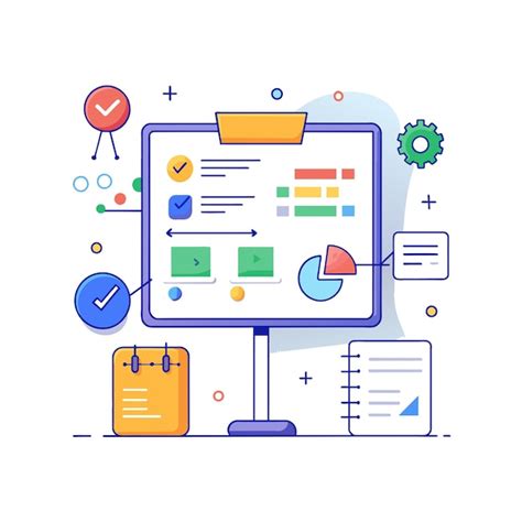 Интерактивная доска с диаграммами и векторными иллюстрациями Премиум векторы