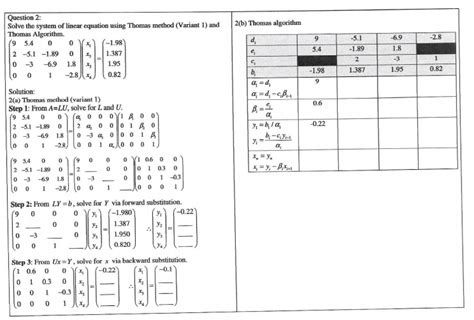 Solved 2b Thomas Algorithm 9 28 Question 2 Solve The