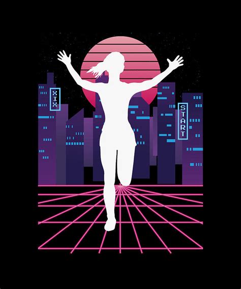 Vaporwave Synthwave Skyline Marathon Trail Running Digital Art By