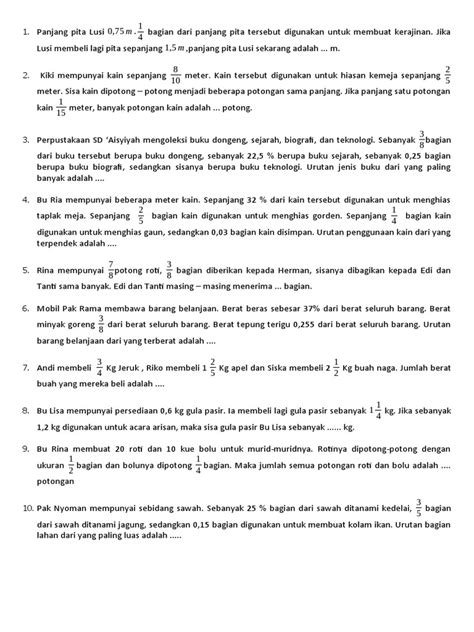 Soal Cerita Pecahan Pdf