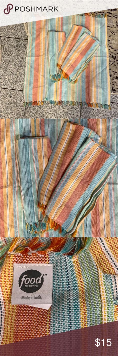 4 Food Network Cotton Table Napkins Fringe Edge Brand New Never