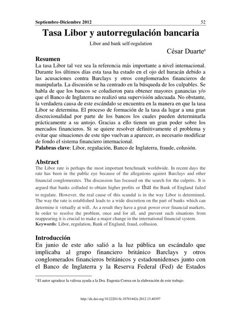 Pdf Tasa Libor Y Autorregulación Bancaria