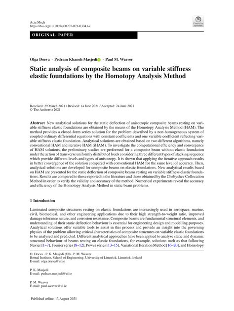 Pdf Static Analysis Of Composite Beams On Variable Stiffness Elastic Foundations By The
