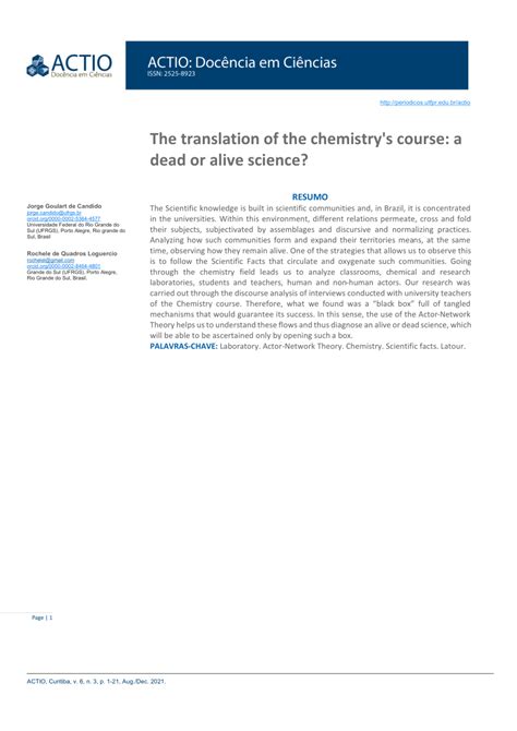 Pdf The Translation Of The Chemistrys Course A Dead Or Alive Science