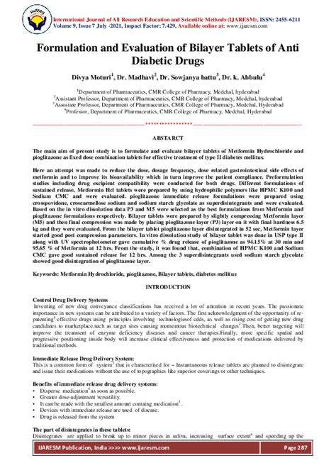 Pdf Formulation And Evaluation Of Bilayer Tablets Of Anti Diabetic Drugs