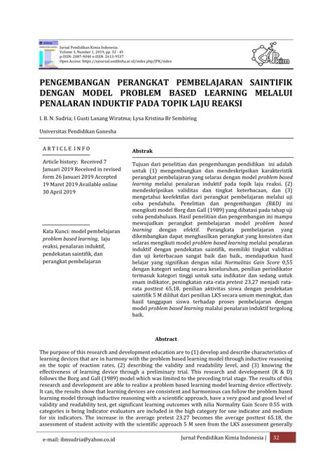 Pdf Pengembangan Perangkat Pembelajaran Saintifik Dengan Model