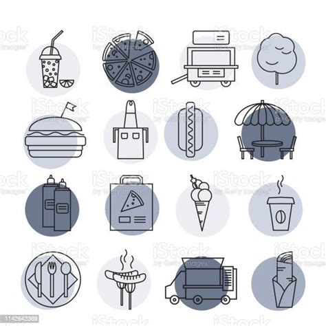 간단한 패스트 푸드 아이콘의 집합입니다 다채로운 원과 윤곽 스트로크 벡터 일러스트 건강에 좋지 않은 음식에 대한 스톡 벡터 아트 및 기타 이미지 건강에 좋지 않은 음식
