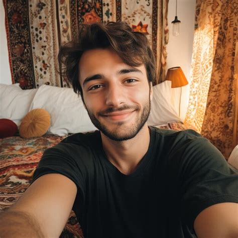 Premium Photo A Man Is Taking A Selfie In A Bed With A Floral