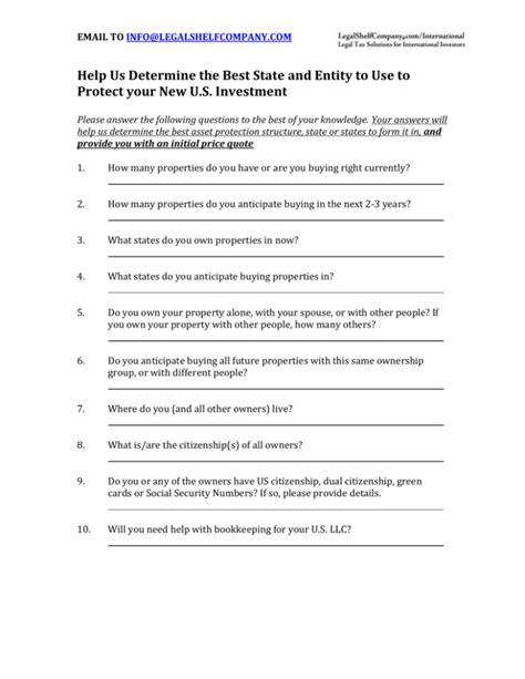 Our Entity Planning Questionnaire To Get Started