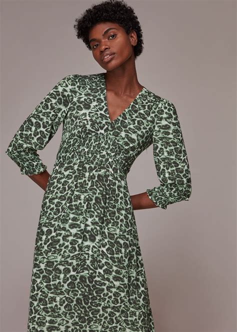 Greenmulti Clouded Leopard Shirred Dress Whistles Whistles Uk
