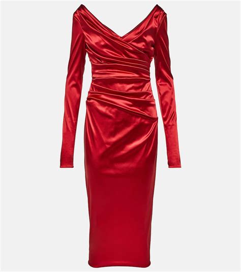 Dolce And Gabbana Ruched Satin Midi Dress Red Editorialist