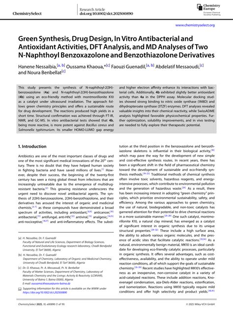Green Synthesis Drug Design In Vitro Antibacterial And Antioxidant