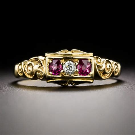 Victorian Diamond And Ruby Carved Ring Circa 1895