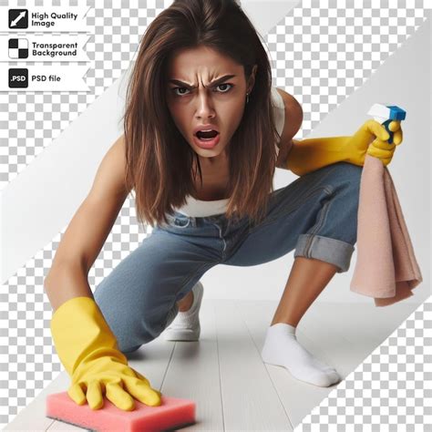 Una Mujer Limpiando Un Piso Con Una Esponja Archivo Psd Premium