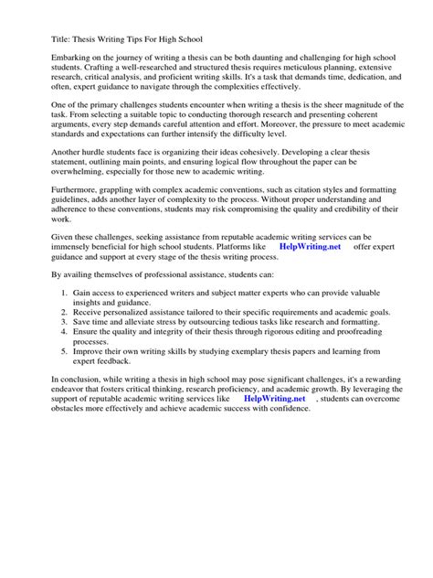 Thesis Writing Tips For High School Pdf Thesis Essays