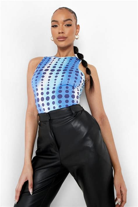 Spot Print Slinky Racer Bodysuit Boohoo Usa