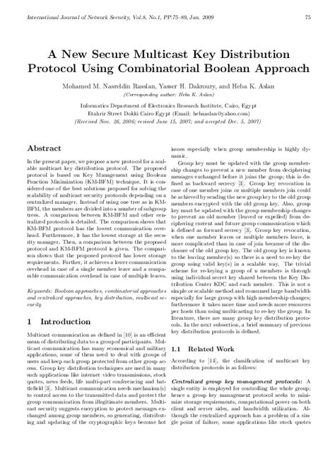Pdf A New Secure Multicast Key Distribution Protocol Using Combinatorial Boolean Approach