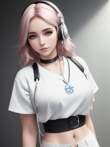 Premium Ai Image A Girl With Pink Hair And A Blue Button On Her Shirt